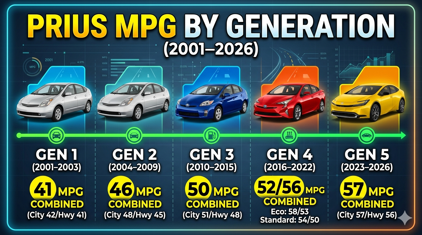 Toyota Prius MPG By Year (2016–2026) – 57 MPG Latest Models + Real ...